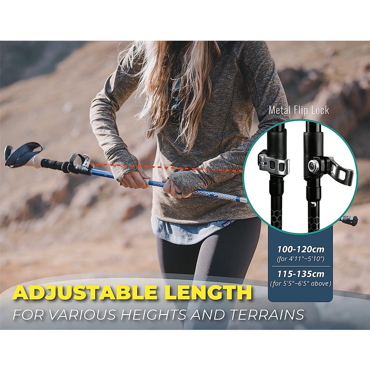 TREKOLOGY Trek-Z Collapsible Hiking & Trekking Poles - Balance Support for Seniors, Women, and Men, 2pc Per Set