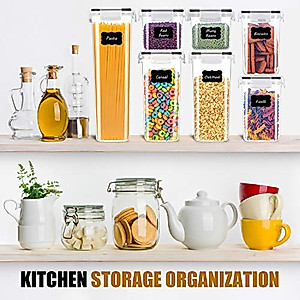 BINLAN Food Storage Containers - [7 Piece] Airtight Food Storage Containers - Large Kitchen Pantry Storage Container Set - Dispenser Keepers with 20 Labels & Pen - Black