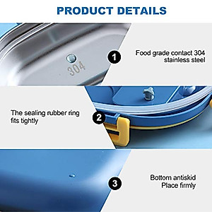 SYCOOVEN Bento Lunch Box, 550 ml Multi Grids Stainless Steel Lunch Box with Leakproof Lid & Spoon, Portable Durable Lunch Container for Kids Adults Toddler, Car, Home, School, Office(blue)