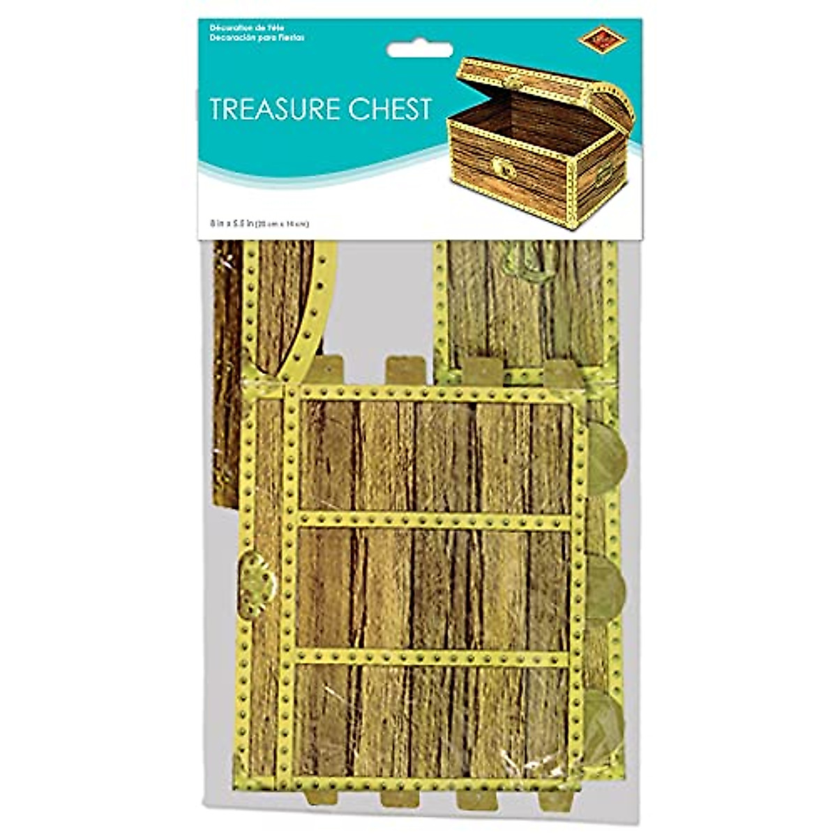 Beistle Novelty Three Dimensional Treasure Chest Treat Box Pirate Theme Party Favors, 8" x 5½" x 5½", Multicolored