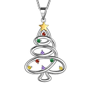 beautlace Christmas Trees Shape Necklaces Silver Plated Santa Claus Snowman Pendant Necklace with Colorful Cubic Zirconia Christmas Jewelry Gifts for Women KP0225F