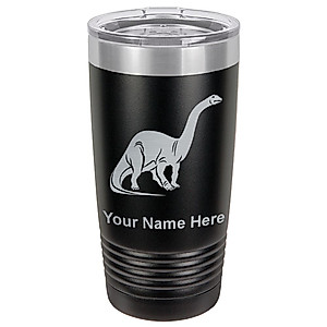 LaserGram 20oz Vacuum Insulated Tumbler Mug, Brontosaurus Dinosaur, Personalized Engraving Included (Black)