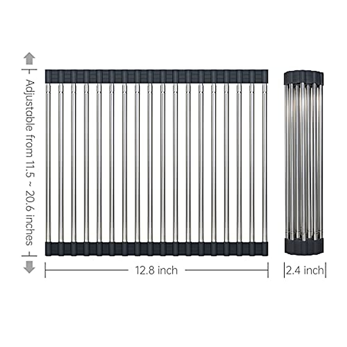 CHIRISEN Adjustable Large Roll Up Dish Drying Rack 12.8" X20.6" Collapsible Over The Sink Rack Non-Slip Silicone Rolling Dish Drainer SUS304 Stainless Steel Roll Rack for Kitchen Counter Organizer