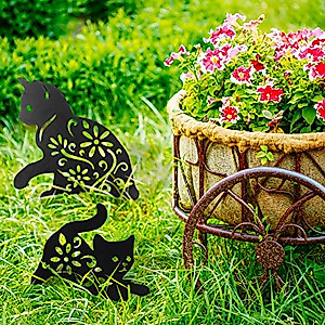 3 Pieces Black Cat Decorative Garden Stakes Metal Cute Cat Garden Decorative Silhouette Animal Outdoor Statues for Cat Lovers Yard Garden Lawn Decorations