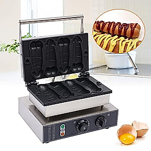 CNCEST Commercial Electric Hot Dog Baker, 4PCS Nonstick Waffle Maker, 1600W 110V Stainless Steel Egg Waffle Machine, Waffle Iron Baker Machine for for Bakery,Dessert Shop,Mall, Restaurants,Home