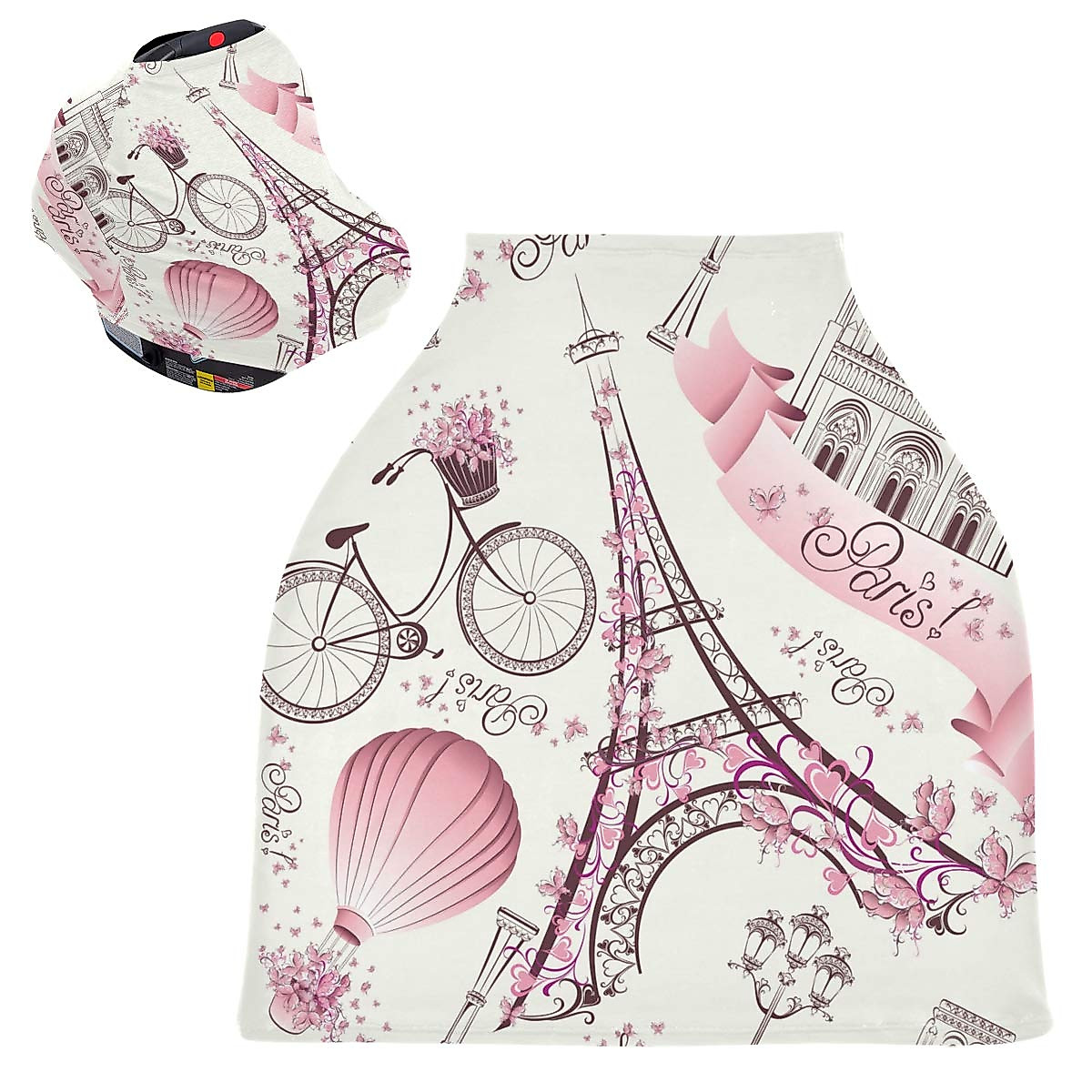 Nursing Cover Breastfeeding Scarf Romantic Travel in Paris- Baby Car Seat Covers, Stroller Cover, Carseat Canopy (g)
