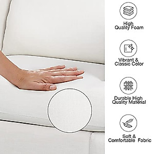 LEVNARY White Tufted Couch, 72-inch Large Sofa, Comfy 3 Seater Sofa with Thick Cushion and Wood Legs, Mid-Century Modern Upholstered Couches for Compact Space Living Room Bedroom (White)