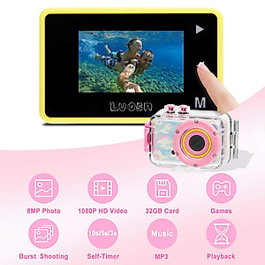 Luoba Kids Camera Waterproof Children Digital Camera for Kids Birthday Gifts Age 3-10,FHD Video Toddler Toy Camera for 3 4 5 6 7 8 Year Old Girls with 32GB Card (Pink)