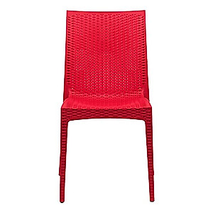 LeisureMod Modern Indoor/Outdoor Home Decorative Furniture Weave Mace Dining Chair (Armless), Set of 4 - Red