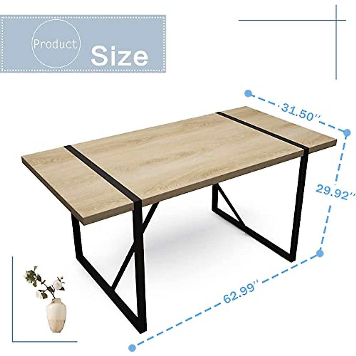 TABU 63 Inch Rectangular Multi-Purpose Table for 4-6, Industrial Style Heavy-Duty Table with Wood Tabletop and Metal Frame for Home,Office,Dining Room
