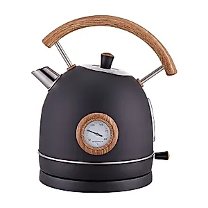 Electric Kettle, Talafa 1.7L / 1500W Electric Tea Kettles for Boiling Water, Stainless Steel Hot Water Boiler with Thermometer, Auto Shut-off & Boil-Dry Protection, Anti-scald Wood Handle, Black