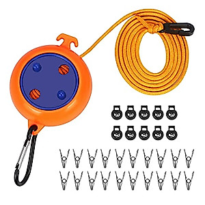 WWW Retractable Camping Clothesline, Adjustable Travel Laundry Rope, Heavy Duty Washing Line with 20 Clothespins & 10 Stoppers for Indoor/Outdoor, Camping, Travel, Courtyard, Hotel, 26ft