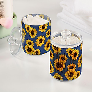 Yellow Sunflower Blue 2 Pack Qtip Holder Organizer Dispenser Plastic Bathroom Jars Storage Containers with Lids Clear Plastic Storage Jars for Bathroom Accessories