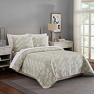 Ayesha Curry Stripe Square 3-Piece Quilt Set, Full/Queen, Green