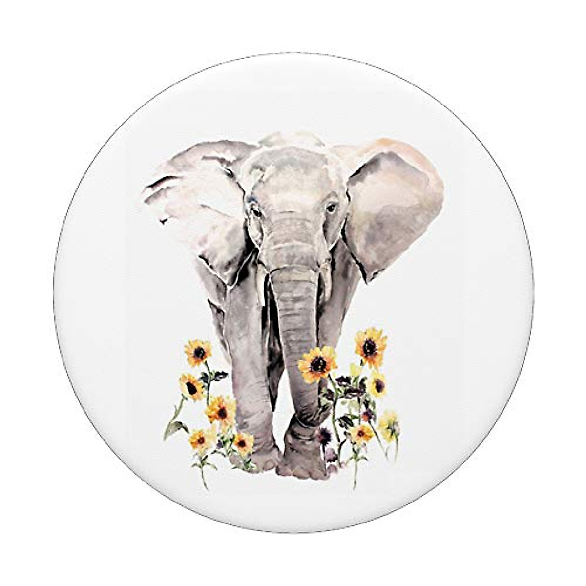 Realistic Elephant Beautiful Pretty Sunflowers White Yellow PopSockets Grip and Stand for Phones and Tablets