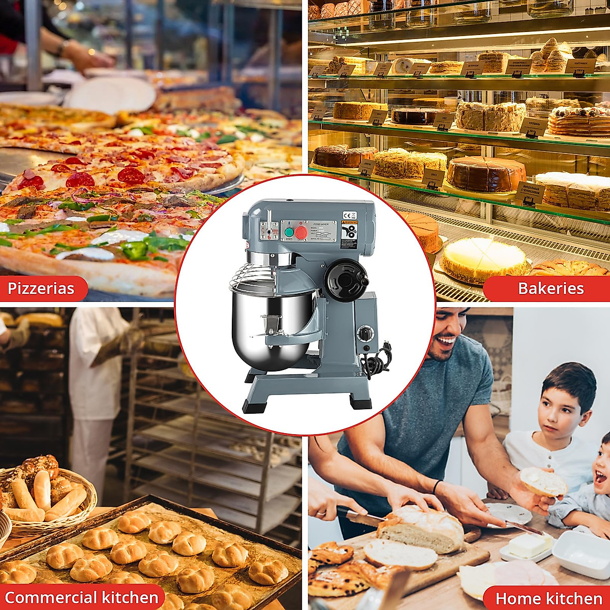 Towallmark Commercial Food Mixer, Commercial Mixer 15QT 600W with Stainless Steel Bowl, 130/233/415RPM 3 Speed Heavy Duty Stand Food Mixer Commercial for Bakery Pizzeria Restaurant