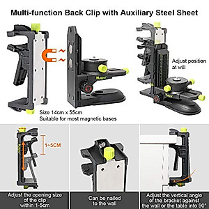 Huepar Fine-tuning Bracket Laser Level Adapter, Multifunctional Magnetic Pivoting Base with Adjustable Clip, 360° Adjustable Support with 1/4"-20 Male Threaded, Height Adjustment - PV10+
