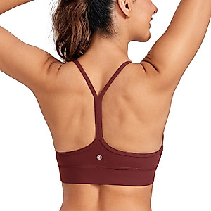 CRZ YOGA Butterluxe Womens Y-Back Racerback Sports Bra - Spaghetti Straps Wireless Scoop Neck Athletic Padded Yoga Tops Noctilucence Red Medium