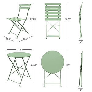 Grand patio 3-Piece Bistro Set Folding Outdoor Furniture Sets with Premium Frame Portable Design for Bistro & Balcony (Sage Green with Cushion)
