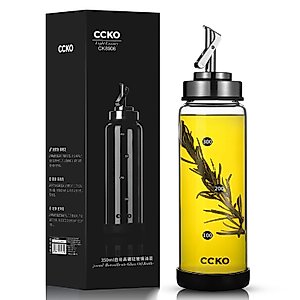 Glass Olive Oil Dispenser Bottle with Stainless Steel Spouts Shatterproof Glass Olive Oil Bottle 350ml Cooking Oil and Vinegar Cruet Bottle Oil Container Carafe for Kitchen