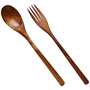 BESTonZON Wooden Forks 1 Set of Salad Spoon Wooden Serving Spoons Salad Servers Long Wood Serving Forks Cake Spoon Appetizer Fork Japanese Style Kitchen Utensil for Kitchen Restaurant