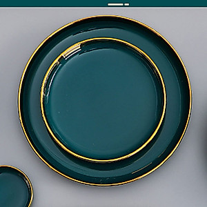 TAKESH Dinner Plates Gold Edging Green Porcelain Plates Food Dinner Set Dishes Soup Ceramic Plates