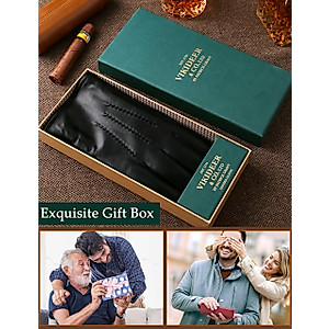 OCXMME Super Warm Rabbit Fur Mens Leather Gloves for Men Winter Touchscreen Texting Driving Gloves Black Medium