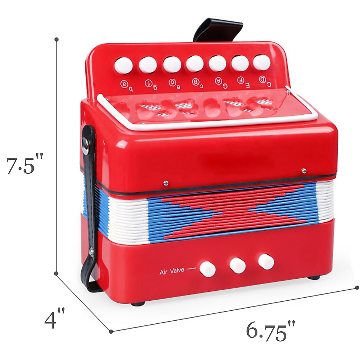 Tosnail Kids Accordion Toy 10 Keys Buttons Control Mini Musical Instruments for Children, Kids, Toddlers, Early Childhood Development - Red