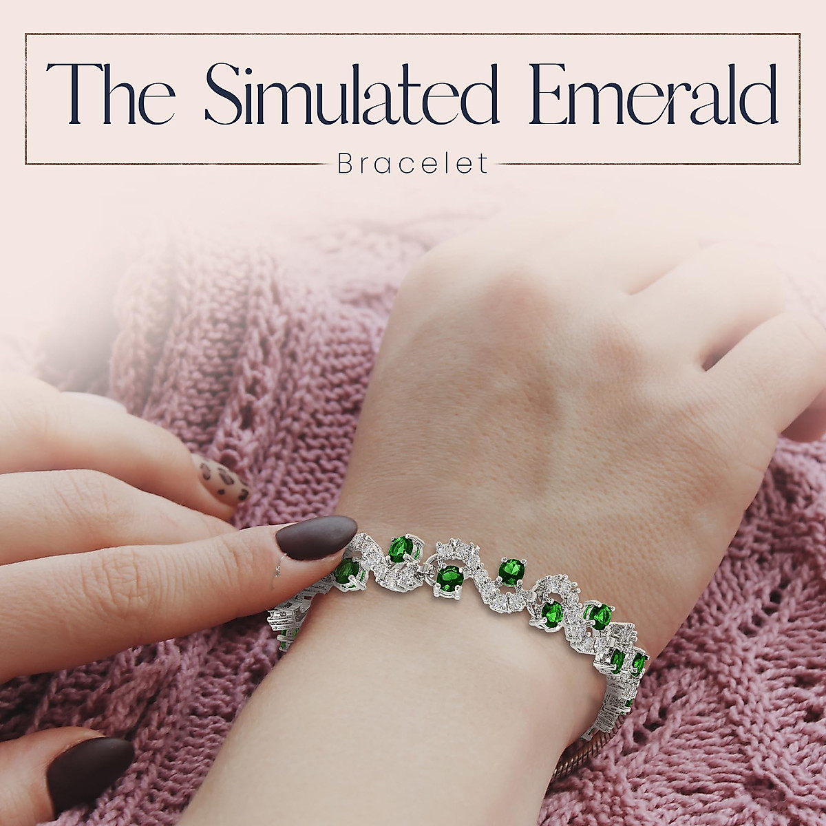 Crystalline Azuria Tennis Bracelet with Green Simulated Emerald Zirconia Crystals 18K White Gold Plated for Women