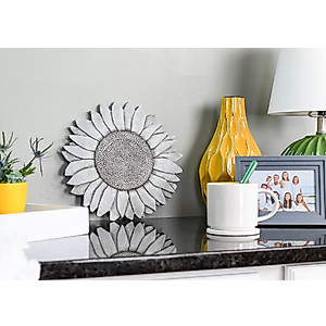 NAT & Jules Sunflower Shaped Dimensional Indoor Outdoor 12 inch Cast Resin Decorative Garden Stepping Stone, Patio, Walkway Sculpture Yard Art, Stone Grey