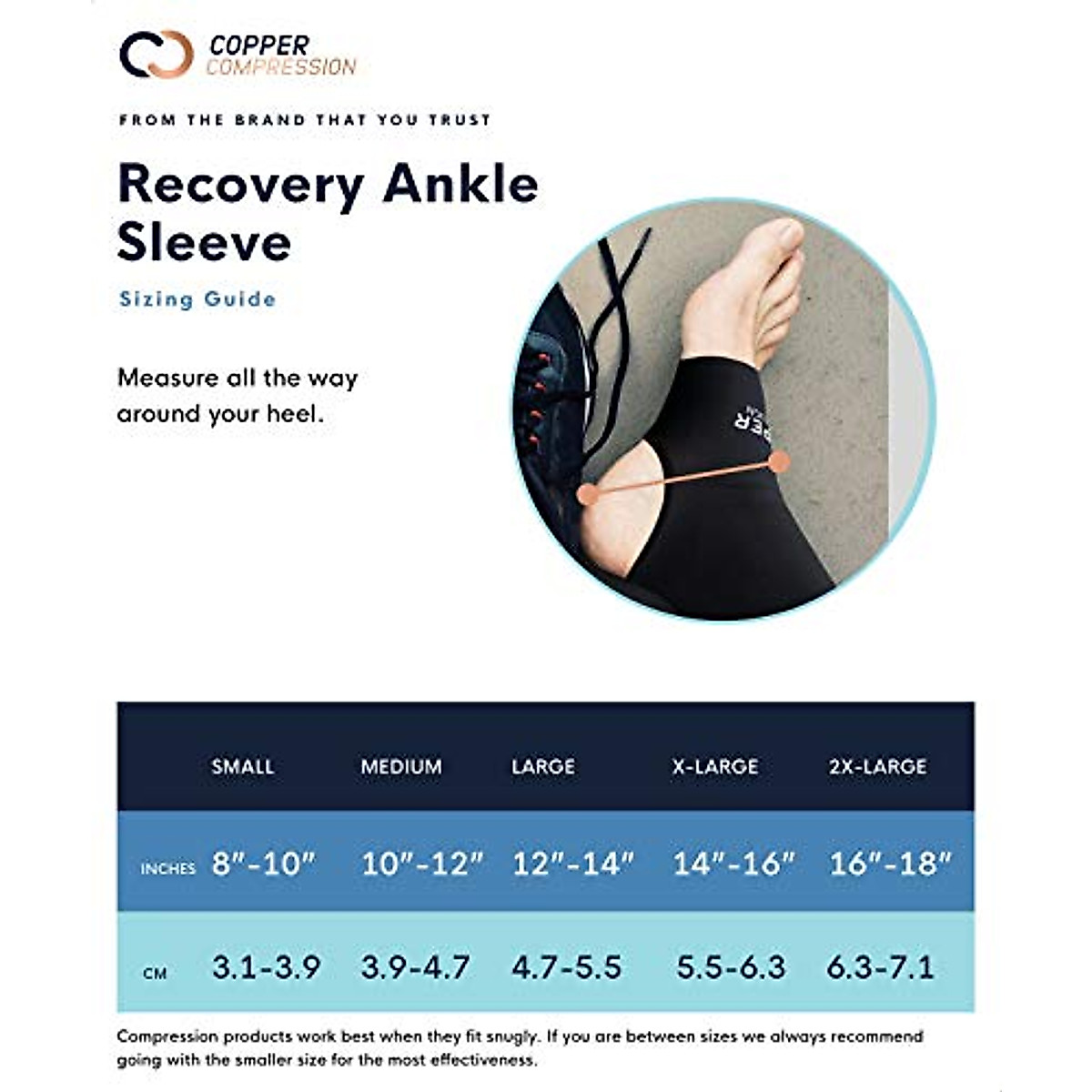Copper Compression Ankle Orthopedic Brace - Copper Infused Plantar Fasciitis Sleeve Relief for Foot Pain, Ankle Sprain, Arch Support, Achilles Tendonitis, Tendons & Heel Spurs Fits Men & Women - Large