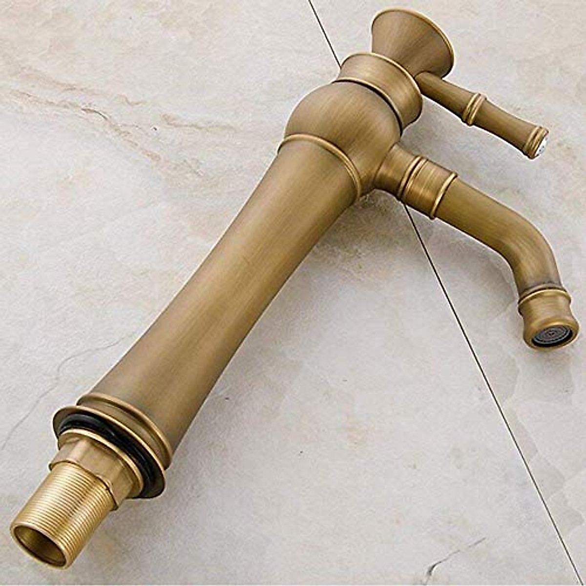 OQPJMYZ Antique Brass Brushed Retro Bath Faucet Bathroom High Basin Mixer with 360 ° Rotary Spout Vintage Retro Antique Nostalgic Country Style Mixer Tap,Kitchen Sink Taps Needed (Bronze)