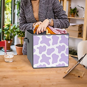 OPOZSDF Collapsible Storage Bin 10.6 x10.6 Inch Decorative Cube Organizers, Storage Basket Bin Compatible with Cow Print Purple Cube Box with Handles, 1 Pack