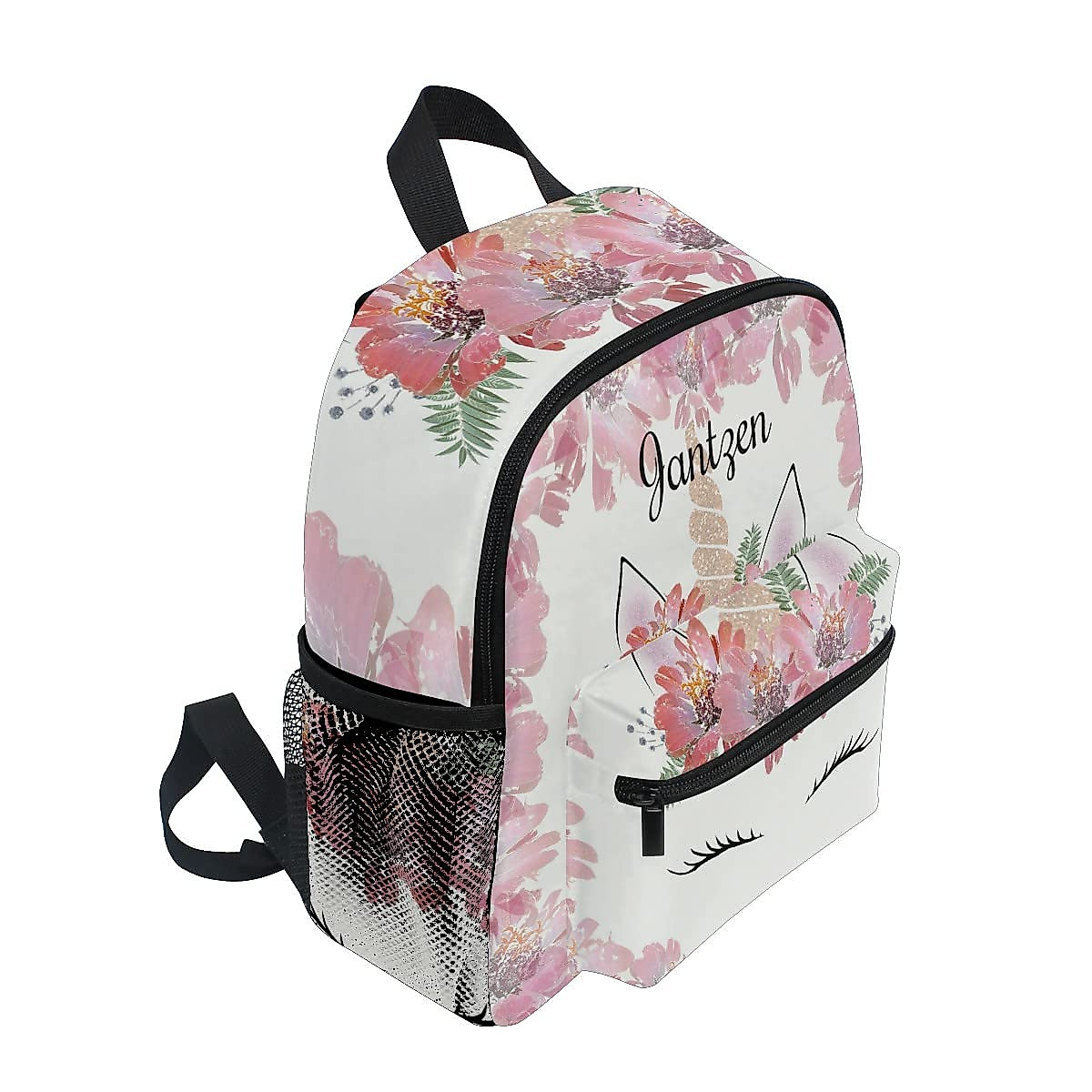 Glaphy Custom Kid&#039;s Name Backpack, Unicorn Pink Floral Toddler Backpack for Daycare Travel, Personalized Name Preschool Bookbags for Boys Girls Kids