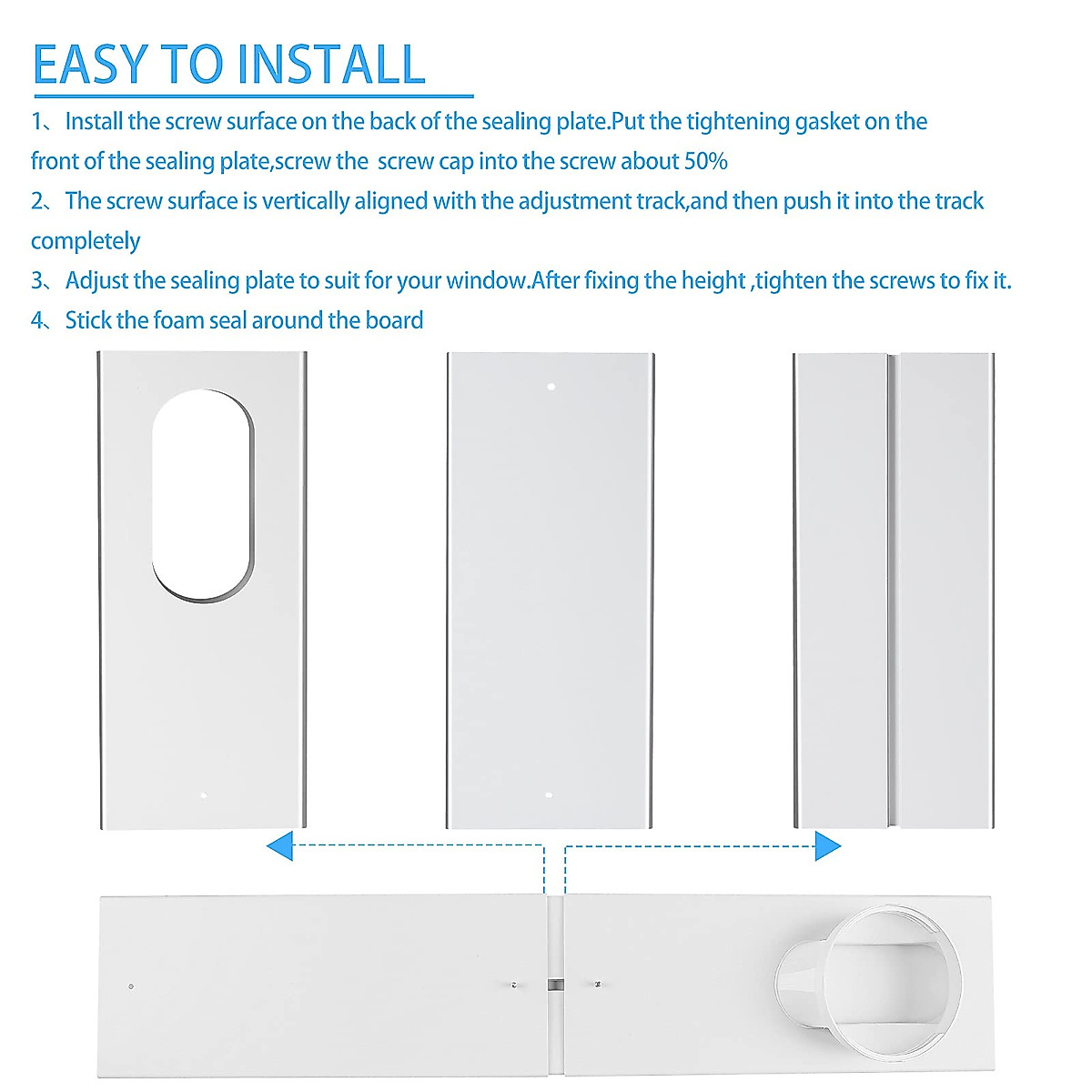 JTooloife Portable Air Conditioner Window Kit for AC Unit, Sliding AC Vent Kit Portable Window Slide Kit Plate Adjustable Length with Exhaust Hose Coupler(5.9 Inches)