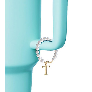 Rzjoke Letter Charm For Stanley Cup 2pcs Pearl Stanley Cup Accessories Charms For Handle, Initial Name Jewelry For Stanley Cup (T)