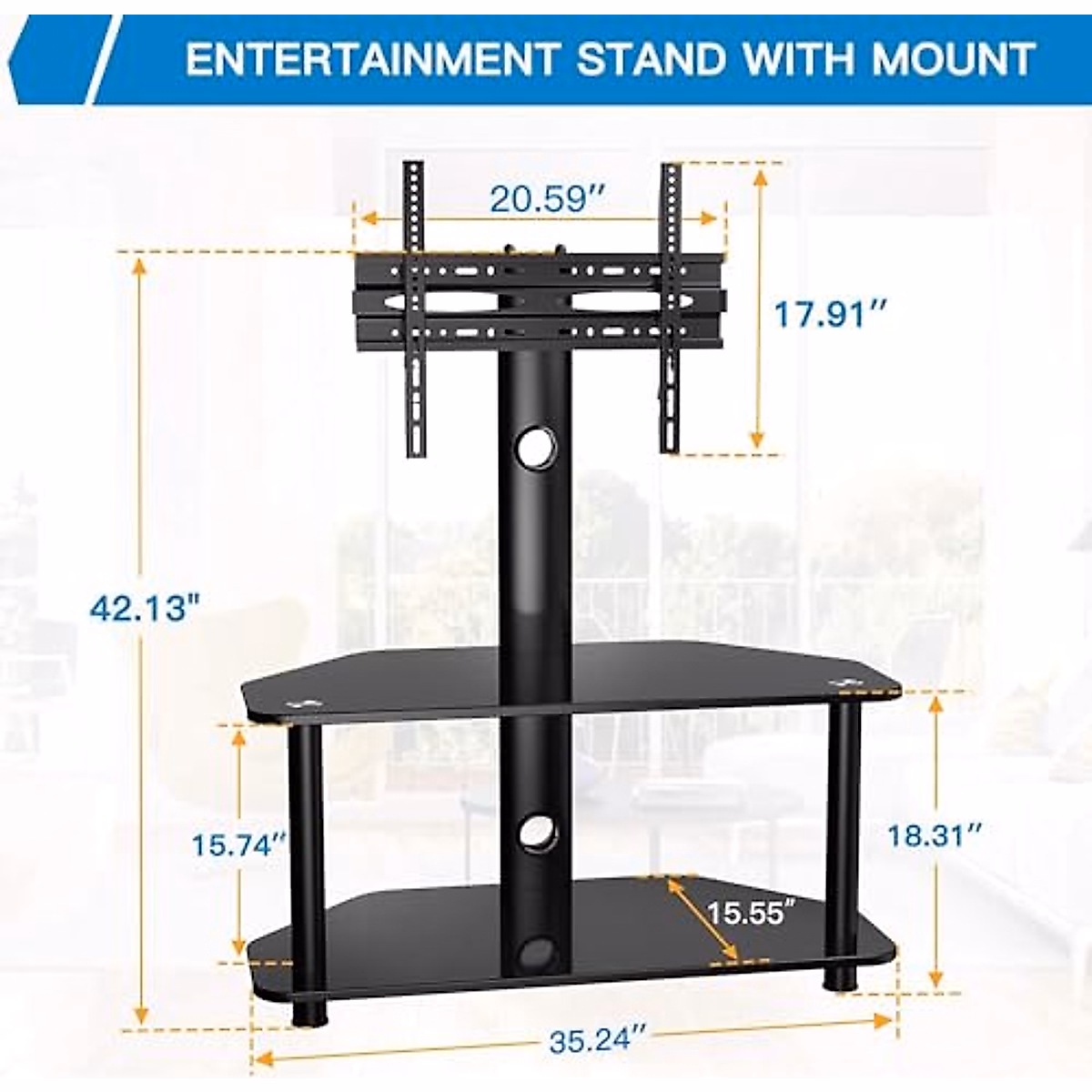 PERLESMITH Swivel Floor TV Stand/Base for 32-65 Inch TVs-Universal Corner TV Stand Mount with Storage for Media-Height Adjustable Entertainment Stand with Cable Management, VESA 600x400mm, PSFS03