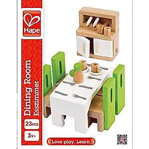 Hape Wooden Doll House Furniture Dining Room Set with Accessories| 1:12 Scales Miniature Dollhouse Furniture
