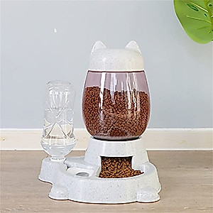Dog Food Feeder, Automatic Pet Food Feeder & Water Dispenser Set, Cute Automatical Dog Cat Feeder with Water Bottle, Water Dispenser Pet Water Food Dish for Cats,Puppy, Rabbit Grey Color
