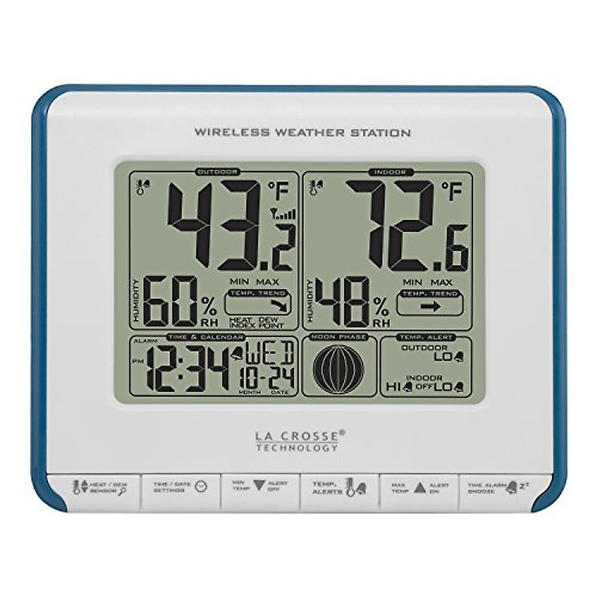 La Crosse Technology 308-1711BL Wireless Weather Station with Heat Index and Dew Point,Teal Blue/White