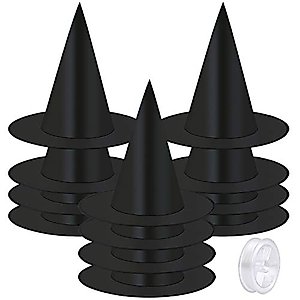 ELCOHO 12 Pieces Halloween Costume Witch Hat with 100 Yards Hanging Rope for Halloween Yard Decoration