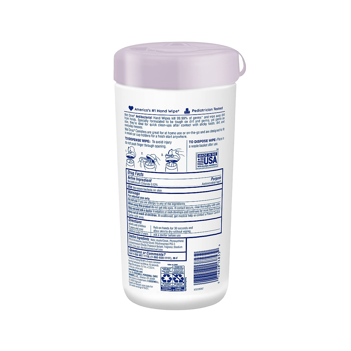 Wet Ones Antibacterial Hand Wipes, Lavender Wipes | Antibacterial Wipes, Moisturizing Wipes | 40 ct. Canister