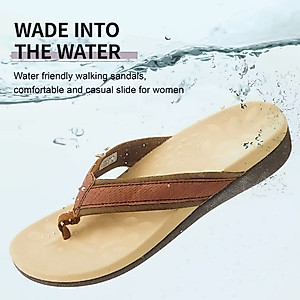 MEGNYA Diabetic Supportive Flip Flops for Women, Best Orthotic Sandals for Flat Feet/High Arch, Athletic Thong Style Sandals for Outdoor Activities Coffee Size 9