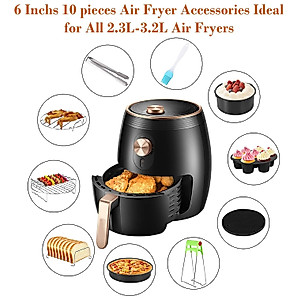 7 Inch 10pcs Air Fryer Accessories Set Fit for Gowise Gourmia Cozyna Ninja,Fit All 3.2qt-6.8qt Air Fryer,Kits with Skewers Silicone Mat,Pizza Pan,Cake Barrel,Non-Stick,Dishwasher Safe,Universal,Black