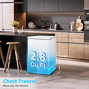 R.W.FLAME Chest Freezer 2.8 Cubic Feet, Deep Freezer with Basket Adjustable Temperature, Energy Saving, Top open Door Compact Freezer, White