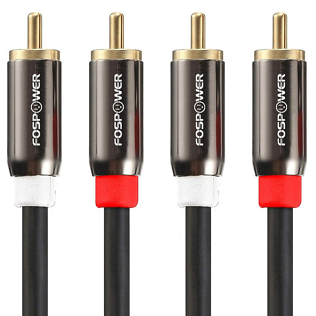 FosPower 2 RCA M/M Stereo Audio Cable [24K Gold Plated | Copper Core] 2RCA Male to 2RCA Male [Left/Right] Premium Sound Quality Plug - 15ft