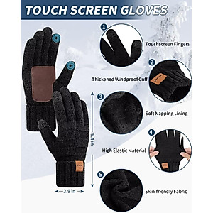 Mens Hat Scarf and Gloves Set Winter, Thick Thermal Fleece Lined Slouchy Beanie Neck Warmer Scarves Touchscreen Gloves, 3 in 1 Warm Set for Cold Weather(Black)