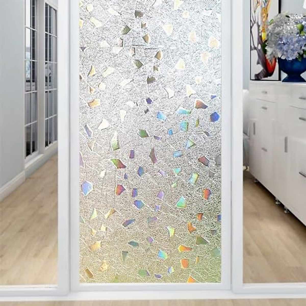 WPT 3D Semi-Privacy Window Film Self-Adhesive 2 Pack Frosted Semi Privacy Static Cling Home Bedroom Bathroom Glass (35.4X 78.7 inches)