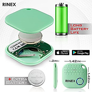 Bluetooth Key Finder – Key Locator Device with App, Siri Compatibility, Extra Battery – Anti-Lost GPS Keychain Tracker Device for Phone, Luggage, Backpack, Wallet – Tracking Chip Tags by Rinex