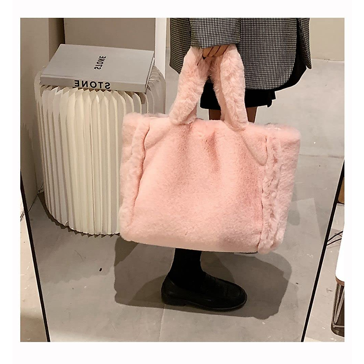 Large Fluffy Fuzzy Tote Bag Furry Purse Faux Fur Totes Shoulder Bags Women Plush Handbag Cute Winter Fashion Purses (pink)